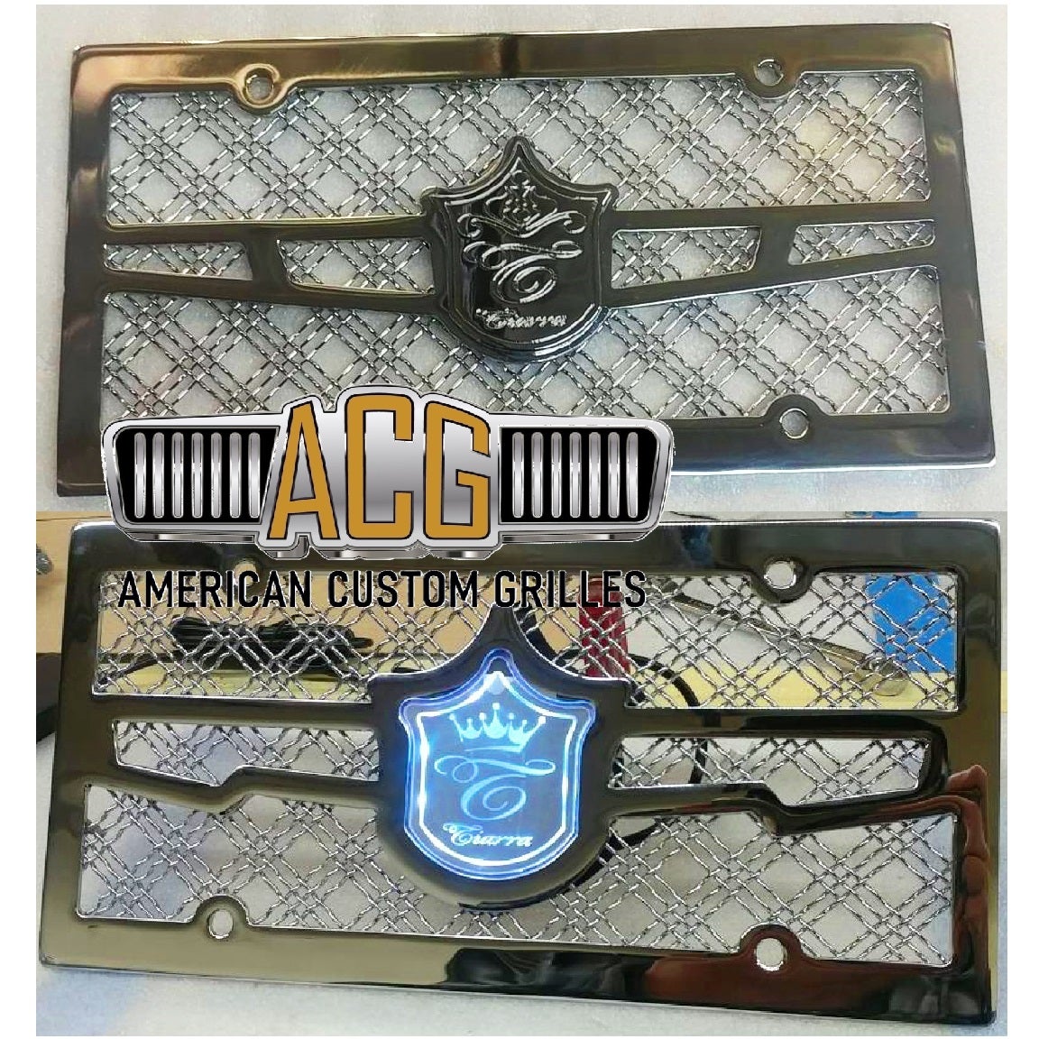 Tiarra Grilles Mesh License Plate Grille Chrome or Lighted | American ...